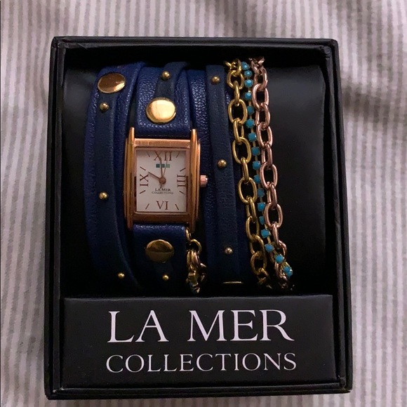 La Mer | Accessories | La Mer Collections Watch Navy Rose Gold Chain ...